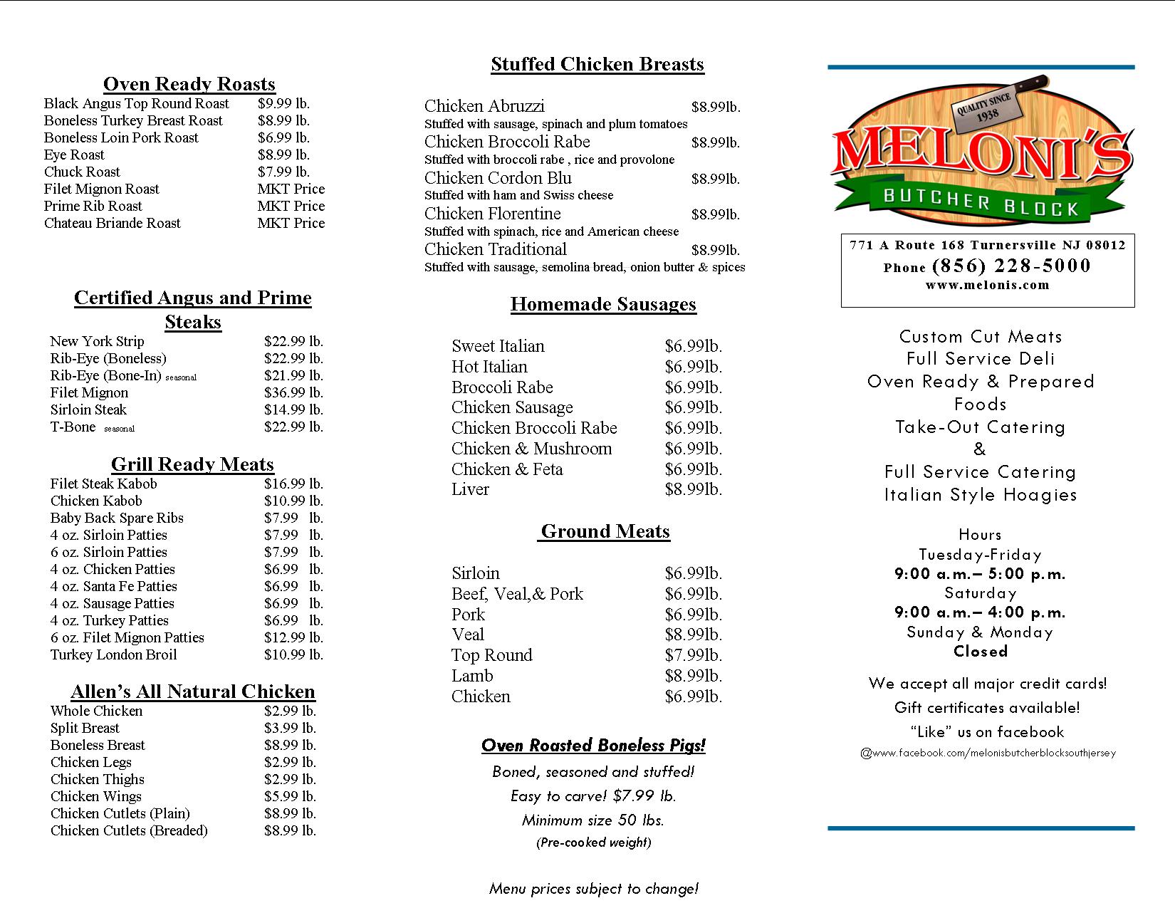Meloni’s Store Menu and Catering Page 1 – Melonis
