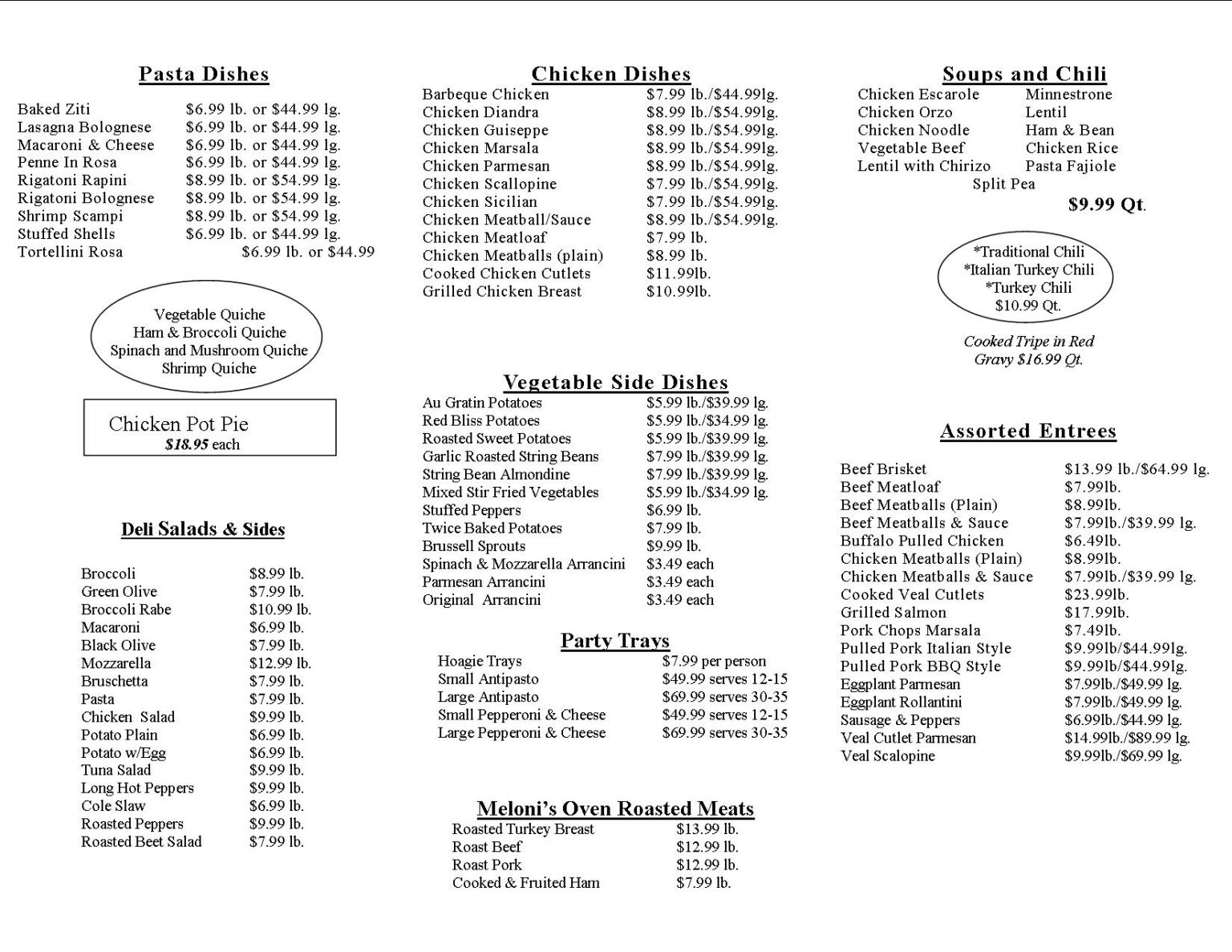 Meloni’s Store Menu and Catering Page 2 – Melonis