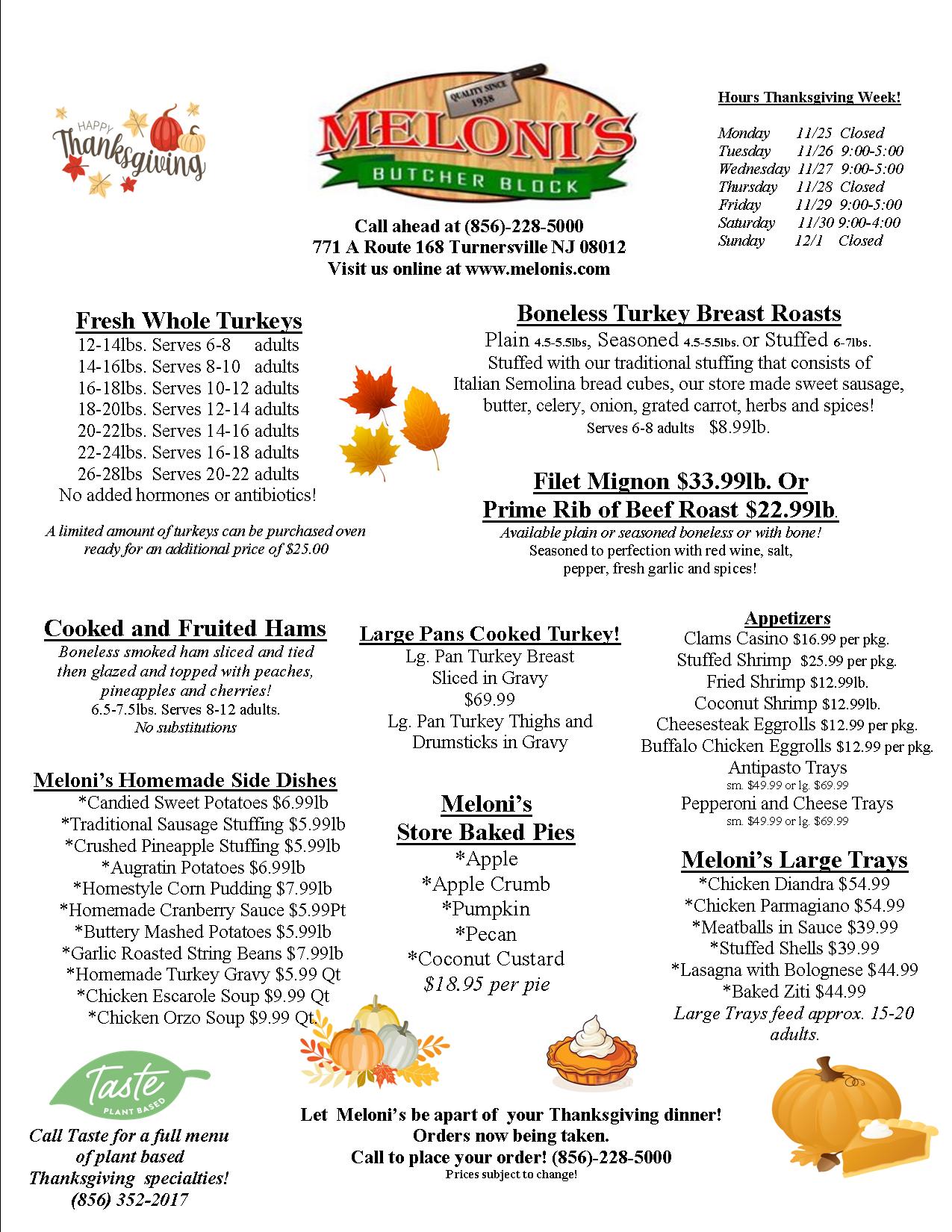 Thanksgiving Menu 2024 – Melonis