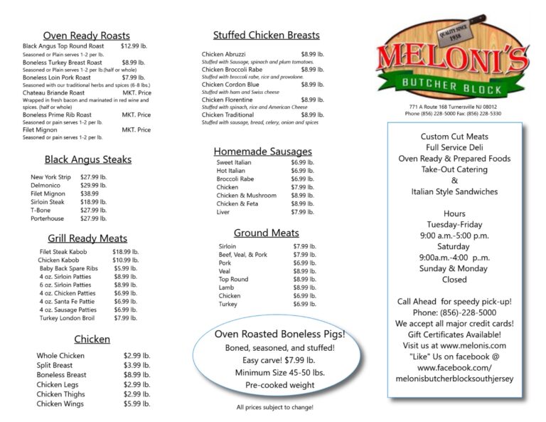 Meloni’s Store Menu and Catering Page 1 – Melonis