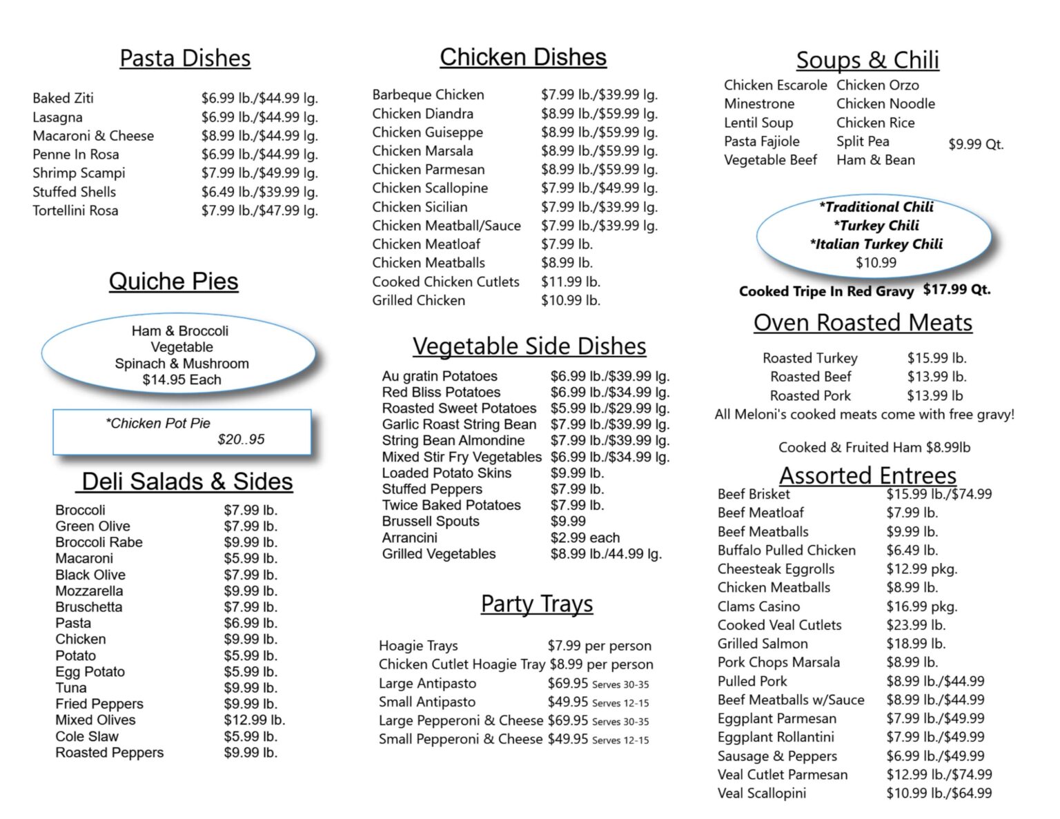 Meloni’s Store Menu and Catering Page 2 – Melonis